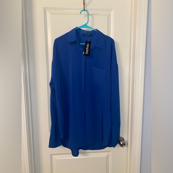 Boohoo | Tops | Royal Blue Button Up With Split Arm Cuffs | Poshmark